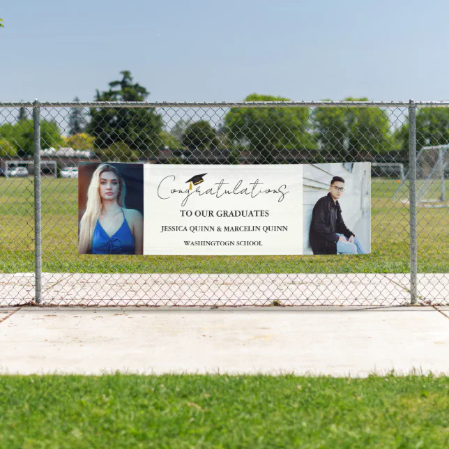 Modern Minimalist Twins Graduation Photo Party Banner | Zazzle