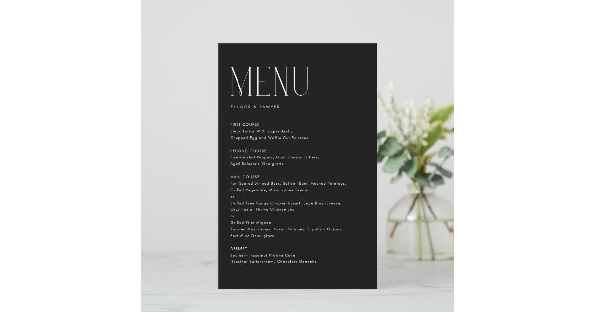 Modern Minimalist Typography Black Menu Card | Zazzle