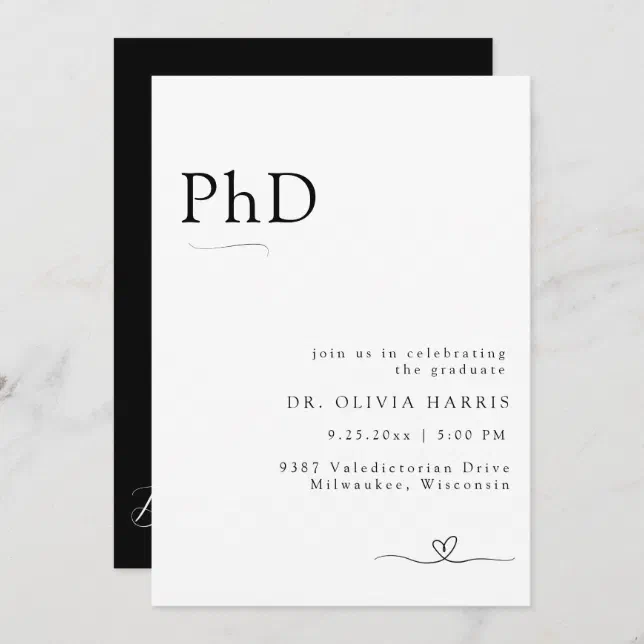 Modern Minimalist Typography PhD Graduation Invitation | Zazzle