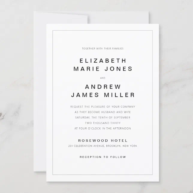 Modern Minimalist Typography Simple Border Wedding Invitation | Zazzle