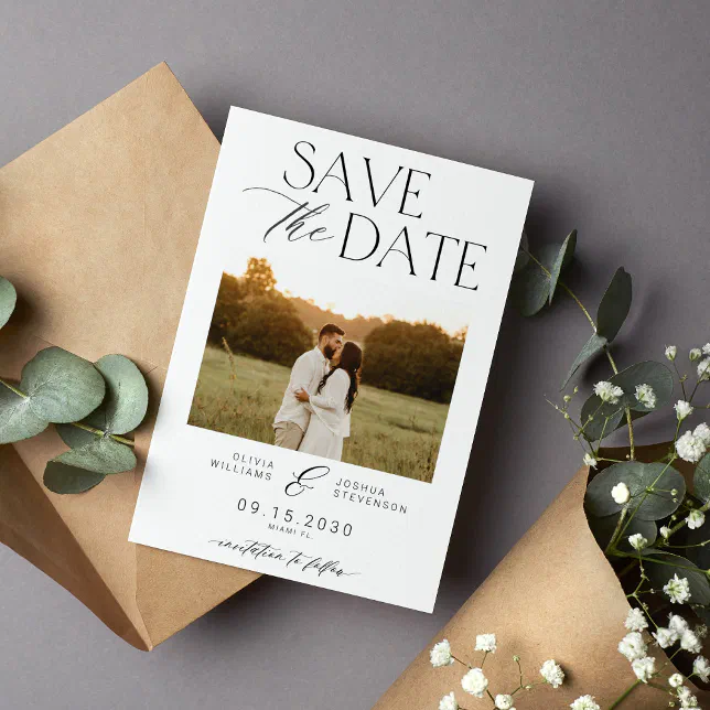 Modern minimalist typography simple photo wedding save the date | Zazzle