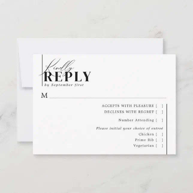 Modern Minimalist Typography Wedding White Meal RSVP Card | Zazzle