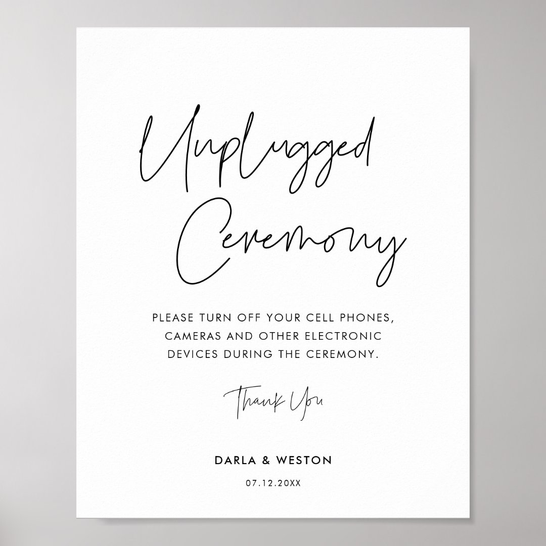 Modern minimalist Unplugged ceremony poster | Zazzle