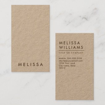 Modern minimalist vertical Kraft paper Business Card | Zazzle