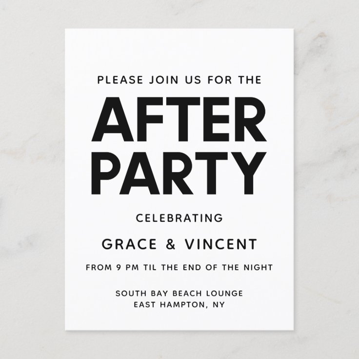 Modern minimalist wedding after party invitation postcard | Zazzle