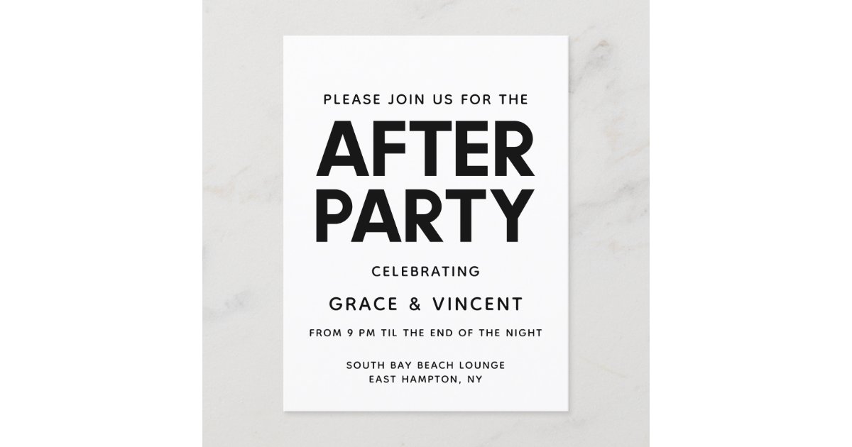 Modern minimalist wedding after party invitation postcard | Zazzle