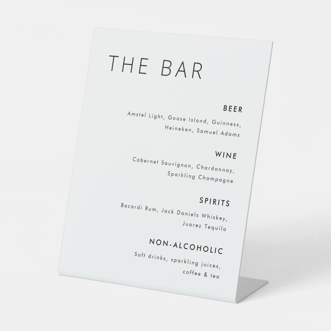 Modern Minimalist Wedding Bar Menu Pedestal Sign | Zazzle