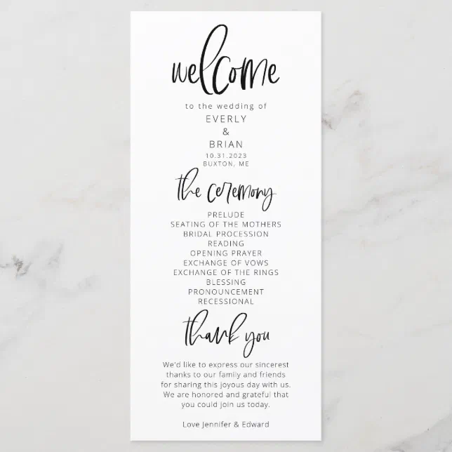 Modern Minimalist Wedding Ceremony Program | Zazzle