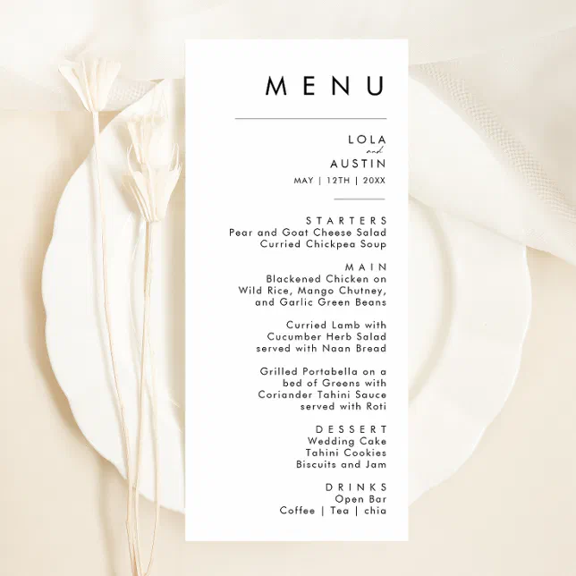 Modern Minimalist Wedding Dinner Menu | Zazzle