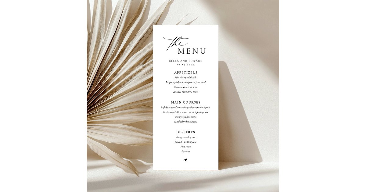 Modern Minimalist Wedding Dinner Menu | Zazzle