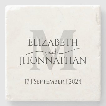 Modern Minimalist Wedding Grey Monogram Script Stone Coaster | Zazzle