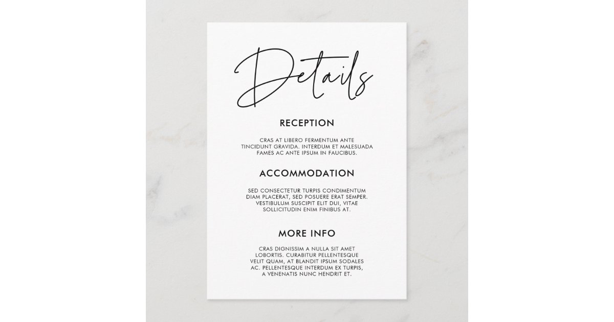 Modern minimalist wedding guest information card | Zazzle.com