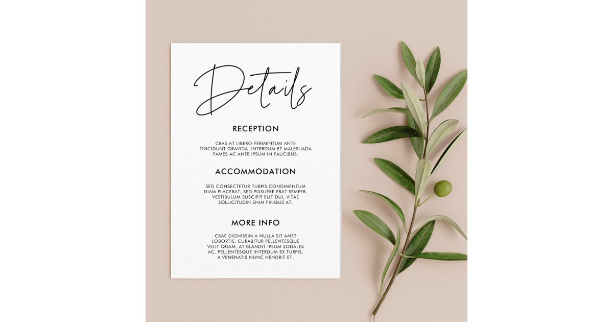 Modern minimalist wedding guest information card | Zazzle