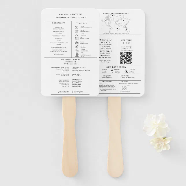 Modern Minimalist Wedding Infographic Program Hand Fan | Zazzle