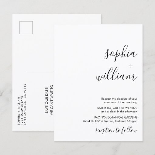 Modern Minimalist Wedding Invitation Postcard | Zazzle