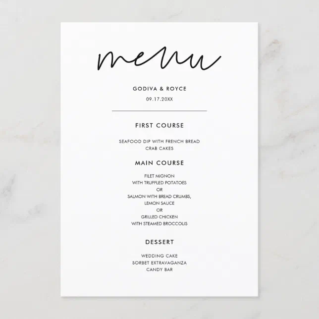 Modern Minimalist wedding Menu | Zazzle