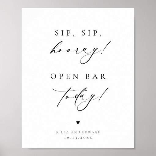 Modern Minimalist Wedding Open Bar Table Sign | Zazzle