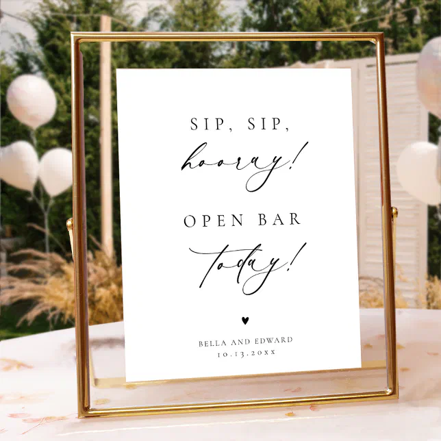 Modern Minimalist Wedding Open Bar Table Sign | Zazzle