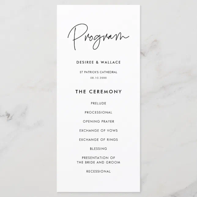 Modern minimalist wedding program | Zazzle