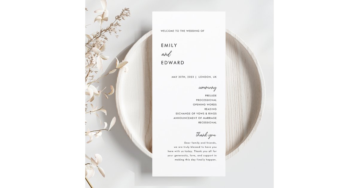 Modern Minimalist Wedding Program | Zazzle