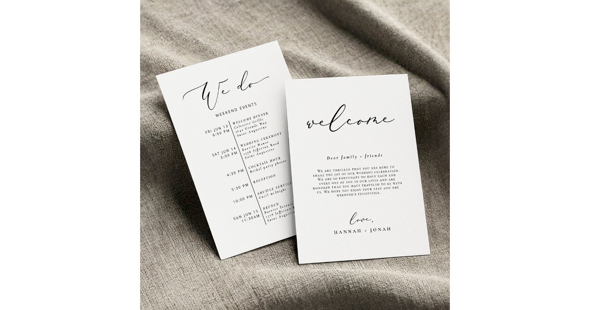 Modern Minimalist Wedding program Welcome Bag card | Zazzle