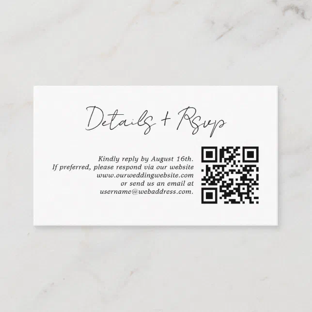 Modern Minimalist Wedding QR Code Rsvp Details Enclosure Card | Zazzle
