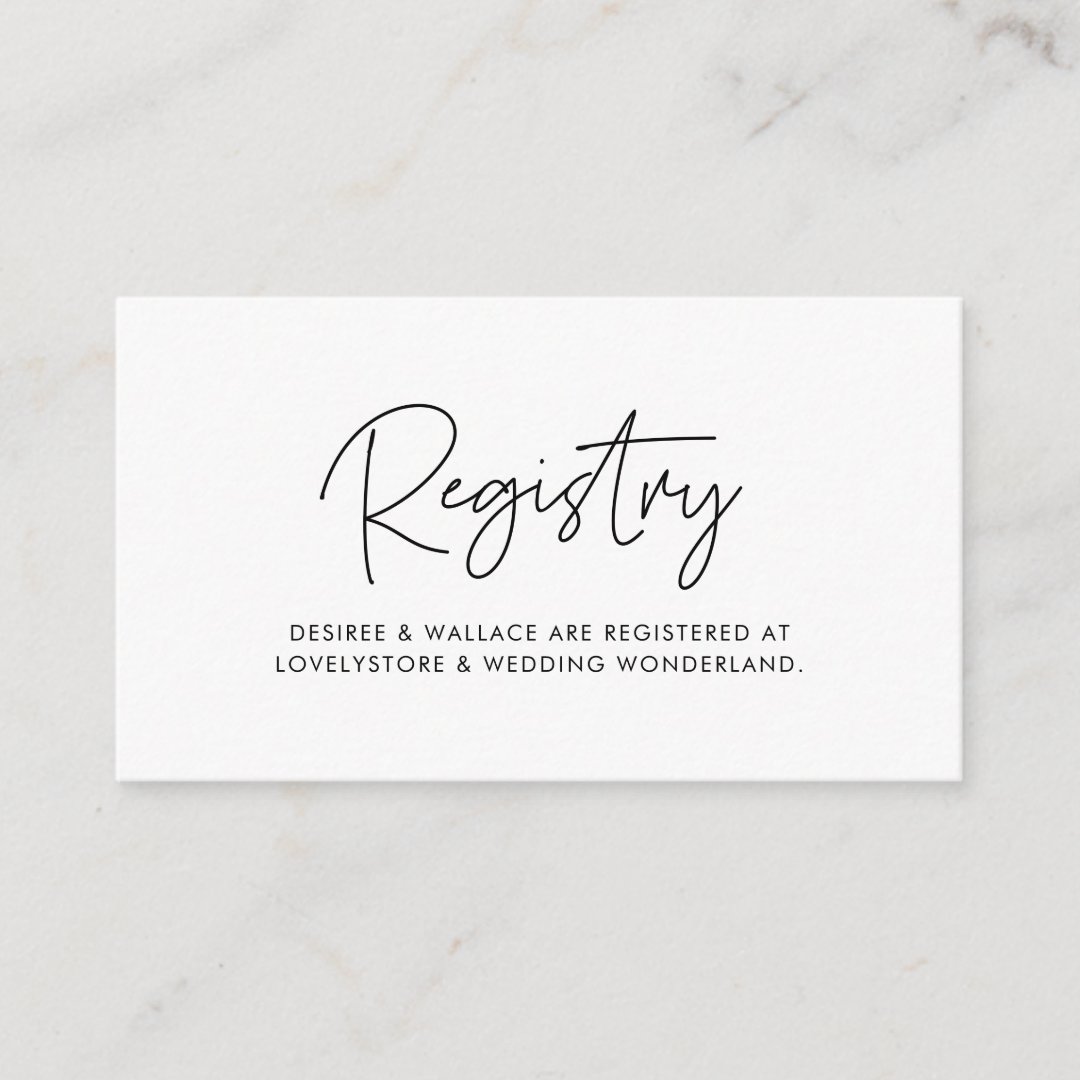 Modern minimalist wedding registry card | Zazzle