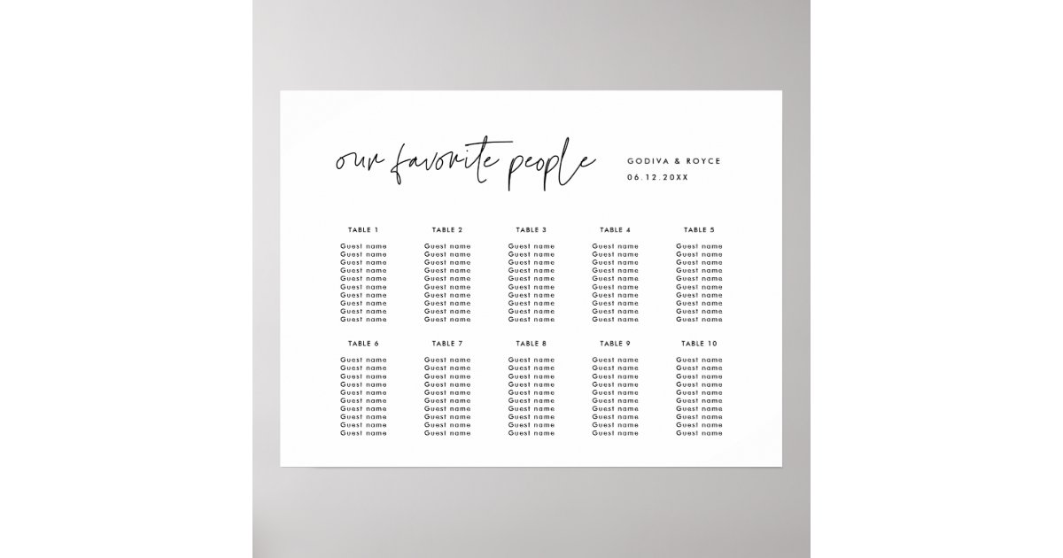 Modern Minimalist Wedding seating chart | Zazzle