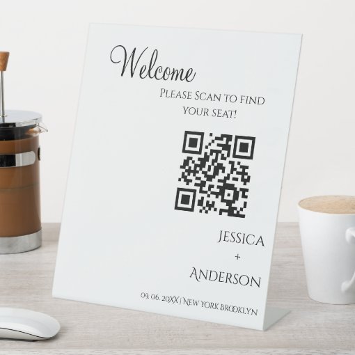 MODERN minimalist wedding seating chart Qr Code Pedestal Sign | Zazzle