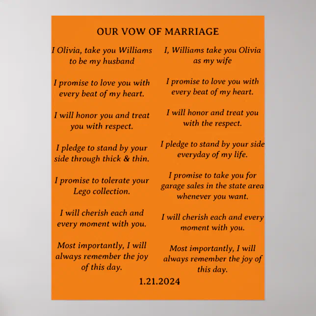 MODERN MINIMALIST WEDDING VOWS BRIDE & GROOM POSTER | Zazzle