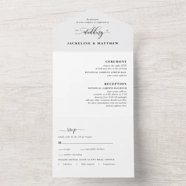 Modern Minimalist Wedding w/ Perforated RSVP All In One Invitation | Zazzle