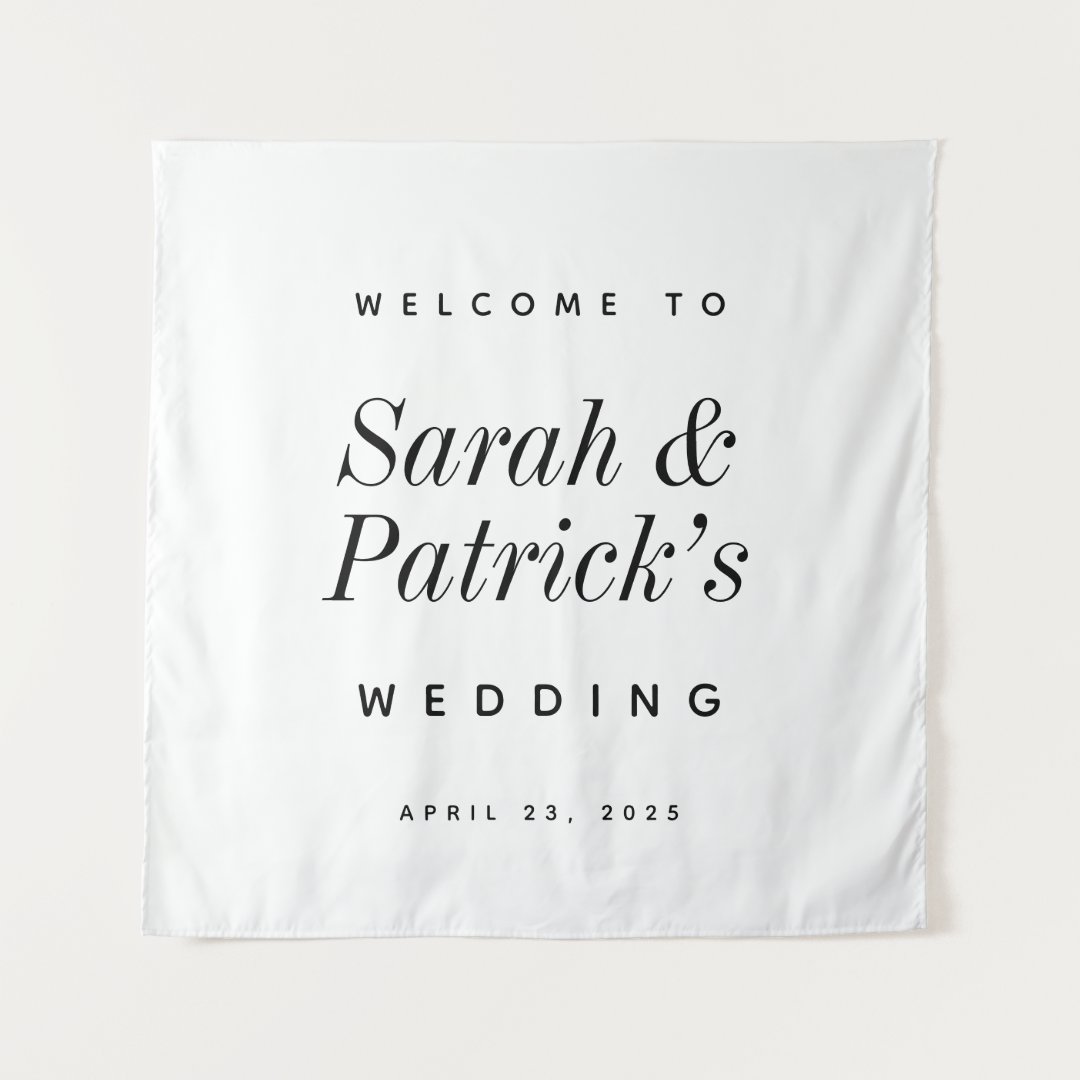 Modern Minimalist Wedding Welcome Sign Tapestry | Zazzle
