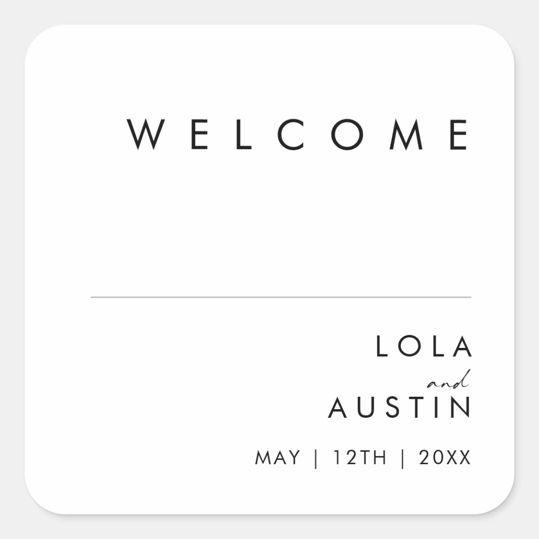 Modern Minimalist Wedding Welcome Square Sticker | Zazzle