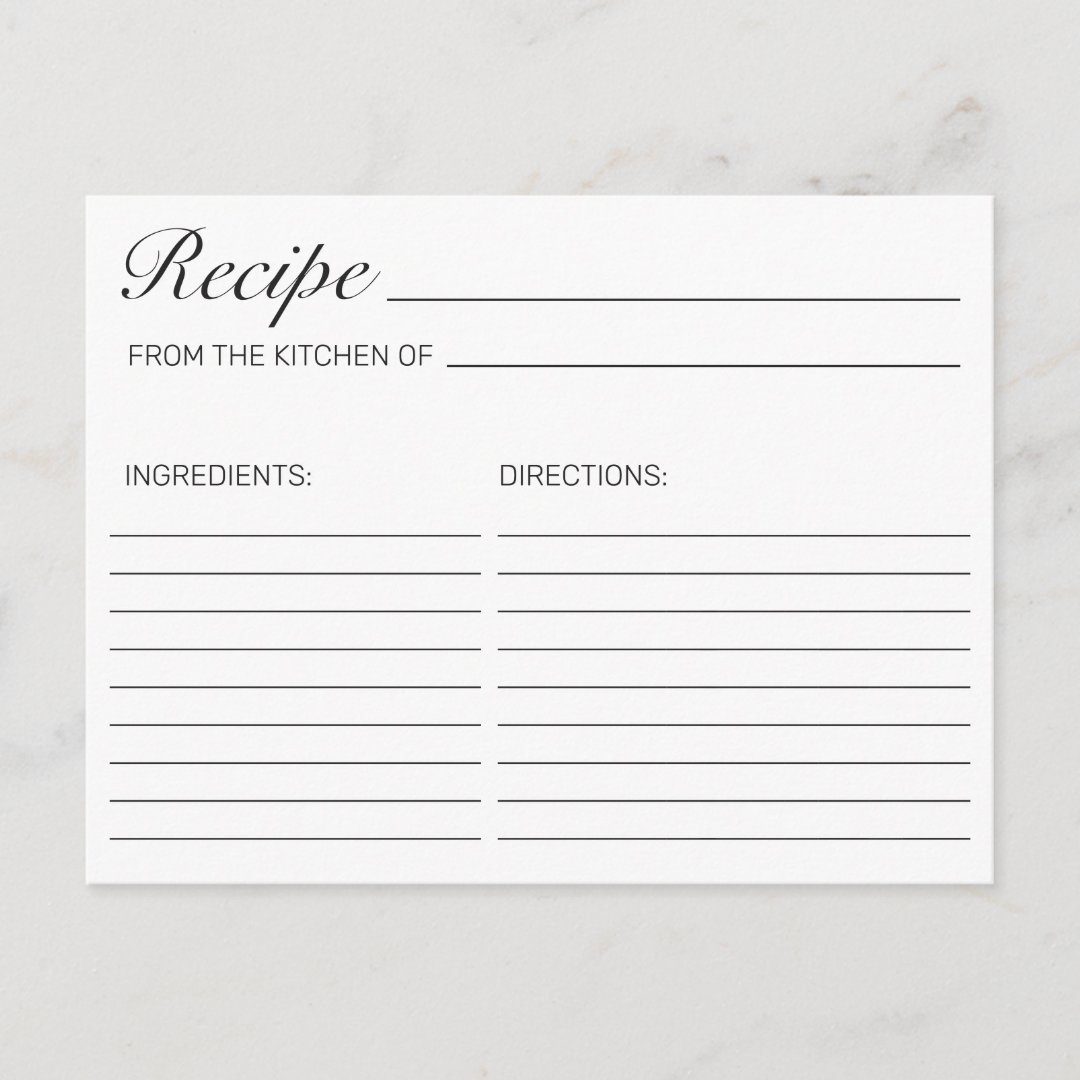 Modern Minimalist White Bridal Shower Recipe Card | Zazzle