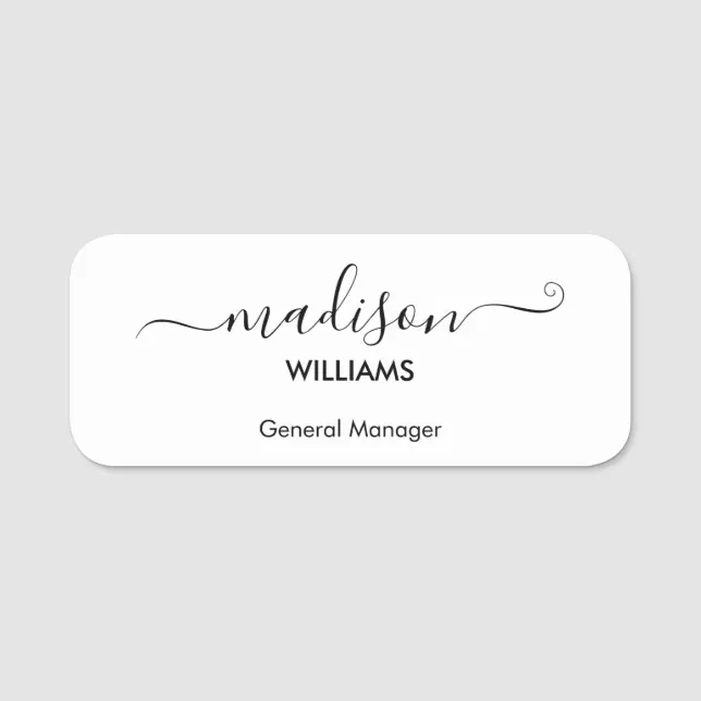 Modern Minimalist White Company Employee Name Tag | Zazzle