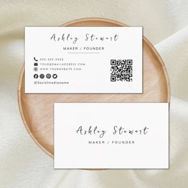 Modern Minimalist White Professional Qr Code Business Card | Zazzle