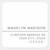 Modern minimalist white return address square sticker | Zazzle