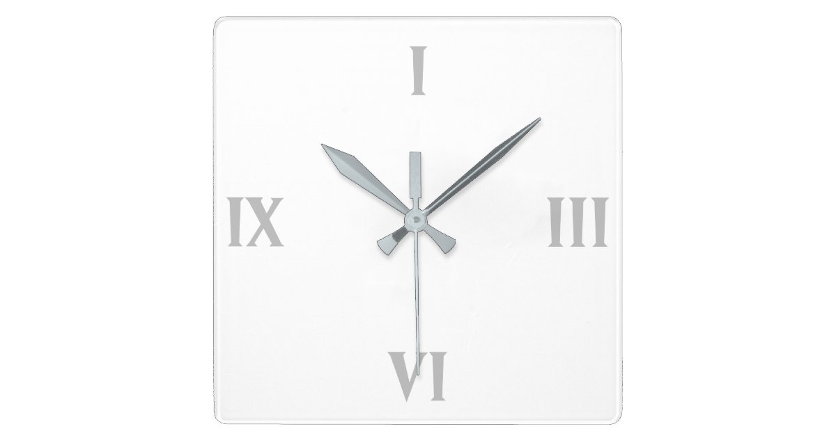 Modern Minimalist White Roman Numbered Square Wall Clock | Zazzle.com