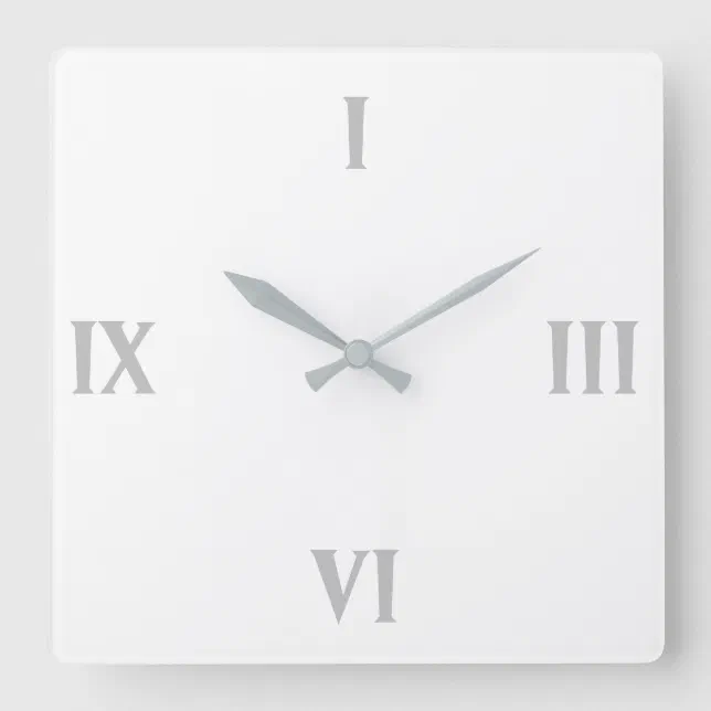Modern Minimalist White Roman Numbered Square Wall Clock | Zazzle