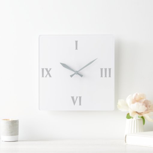Modern Minimalist White Roman Numbered Square Wall Clock | Zazzle