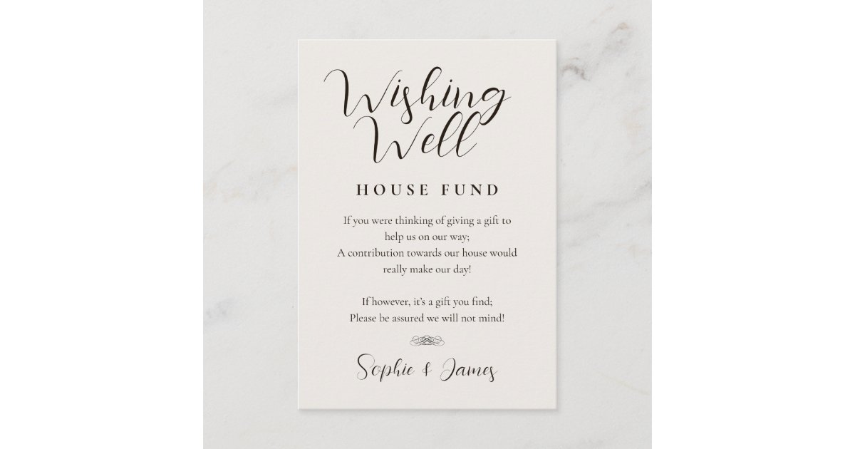 Modern Minimalist Wishing Well Calligraphy Enclosure Card | Zazzle