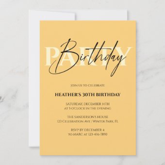 Modern Minimalist Yellow Girly Birthday Party Invitation | Zazzle