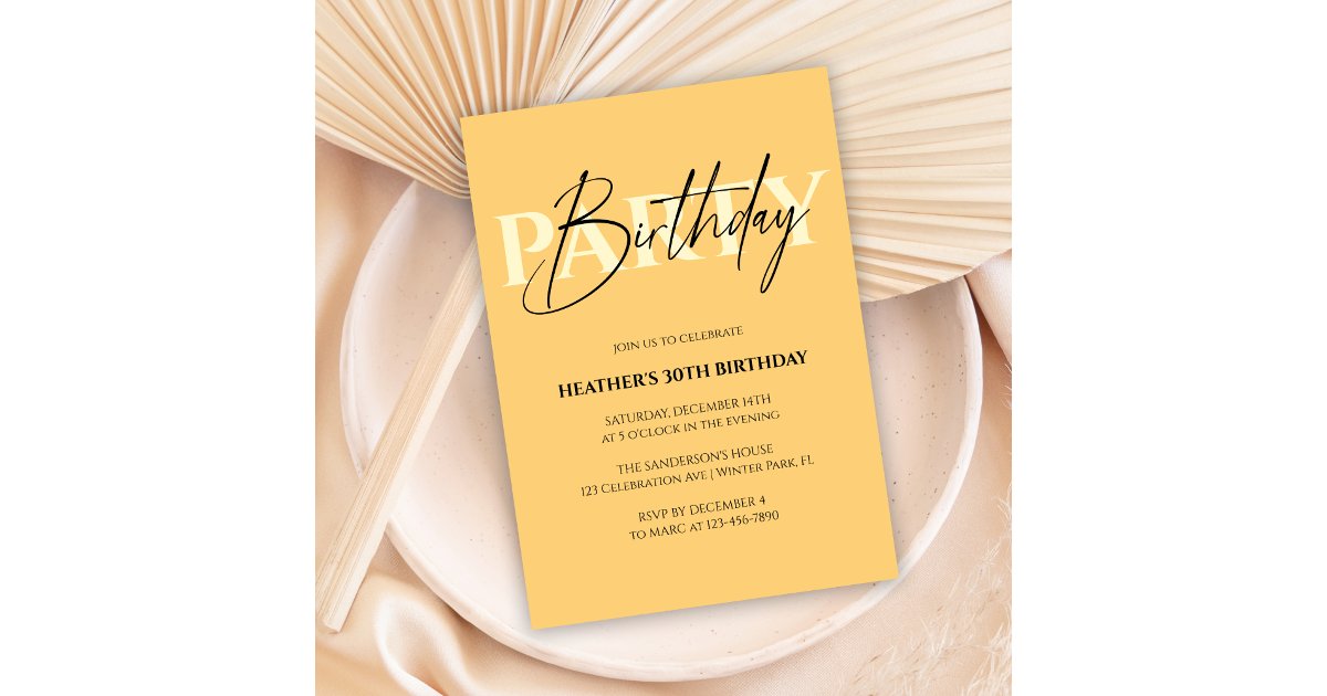 Modern Minimalist Yellow Girly Birthday Party Invitation | Zazzle