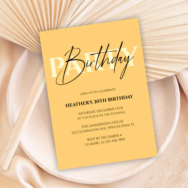 Modern Minimalist Yellow Girly Birthday Party Invitation | Zazzle