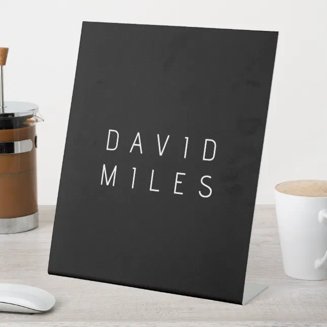 Modern Minimalistic Editable Name | Black & White Pedestal Sign | Zazzle