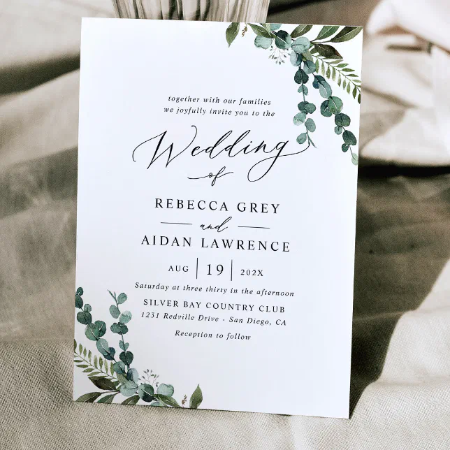 Modern Minimalistic Greenery Wedding Invitation | Zazzle