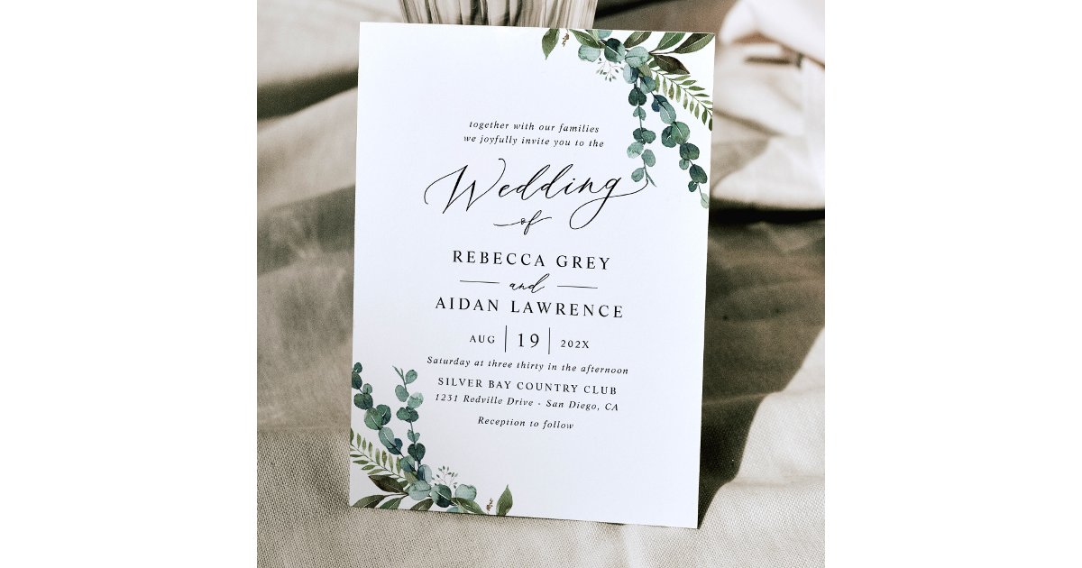 Modern Minimalistic Greenery Wedding Invitation | Zazzle