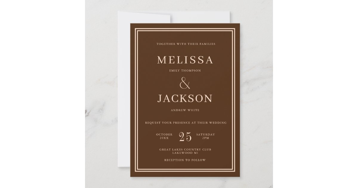 Modern Minimalsit Elegant Classic Brown Wedding Invitation | Zazzle