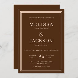 Modern Minimalsit Elegant Classic Brown Wedding Invitation | Zazzle