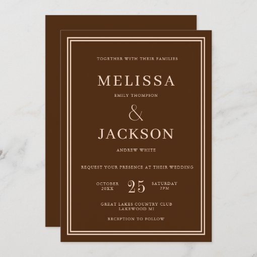 Modern Minimalsit Elegant Classic Brown Wedding Invitation | Zazzle